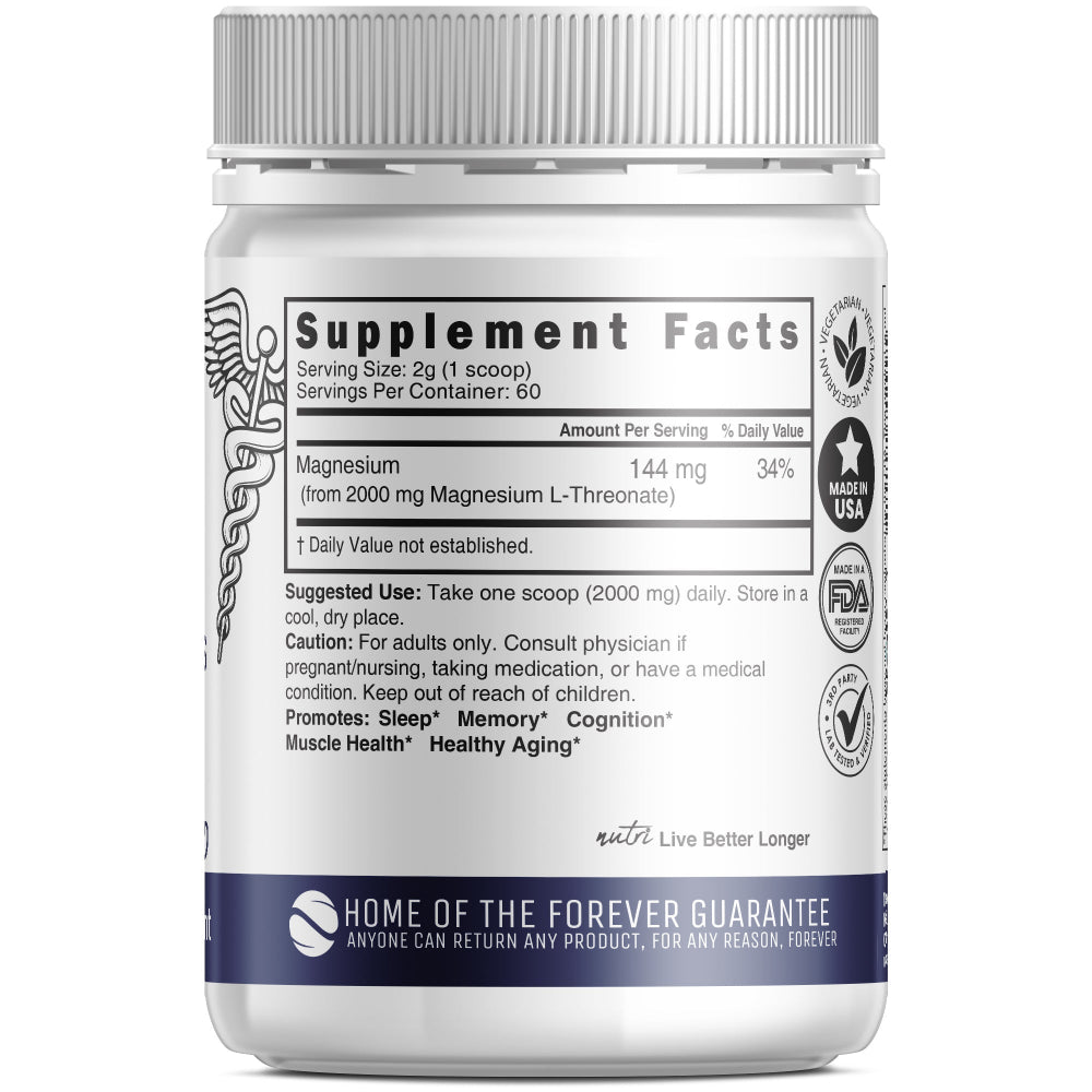 Magnesium L-Threonate 2000mg Unflavored Powder 120g Tub – Tree Spirit Wellness