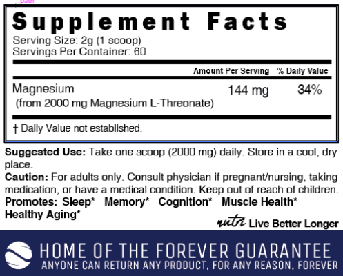 Magnesium L-Threonate 2000mg Unflavored Powder 120g Tub – Tree Spirit ...